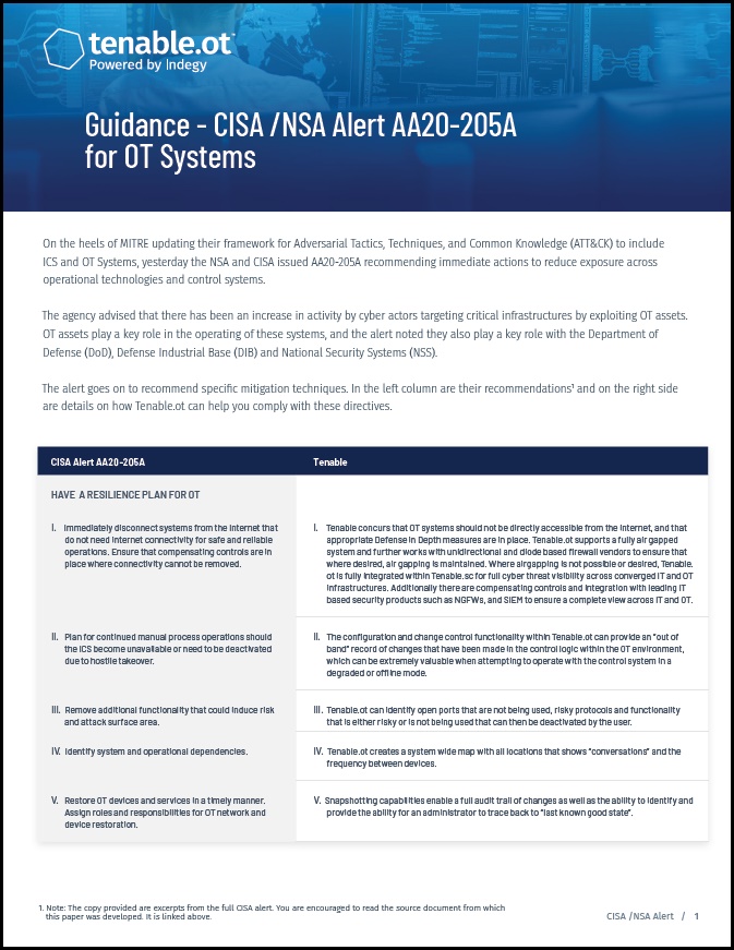 Guidance – CISA /NSA Alert AA20-205A for OT Systems – WisdomInterface