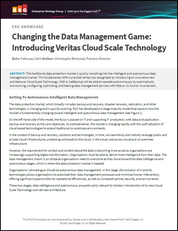 ESG Showcase Veritas Cloud Scale – WisdomInterface