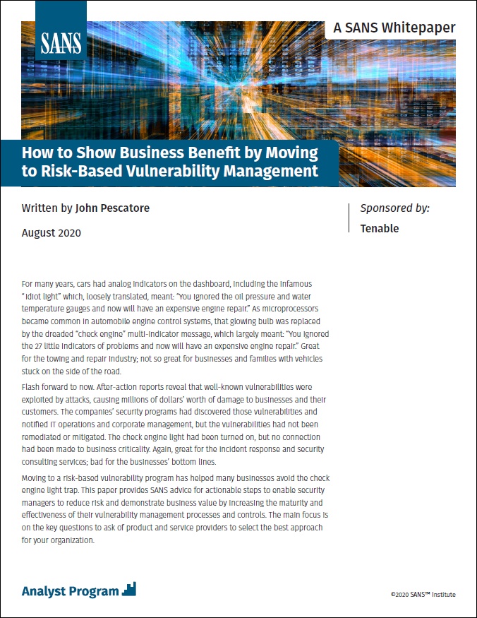 From SANS: How to Show Business Benefit by Moving to Risk-Based ...