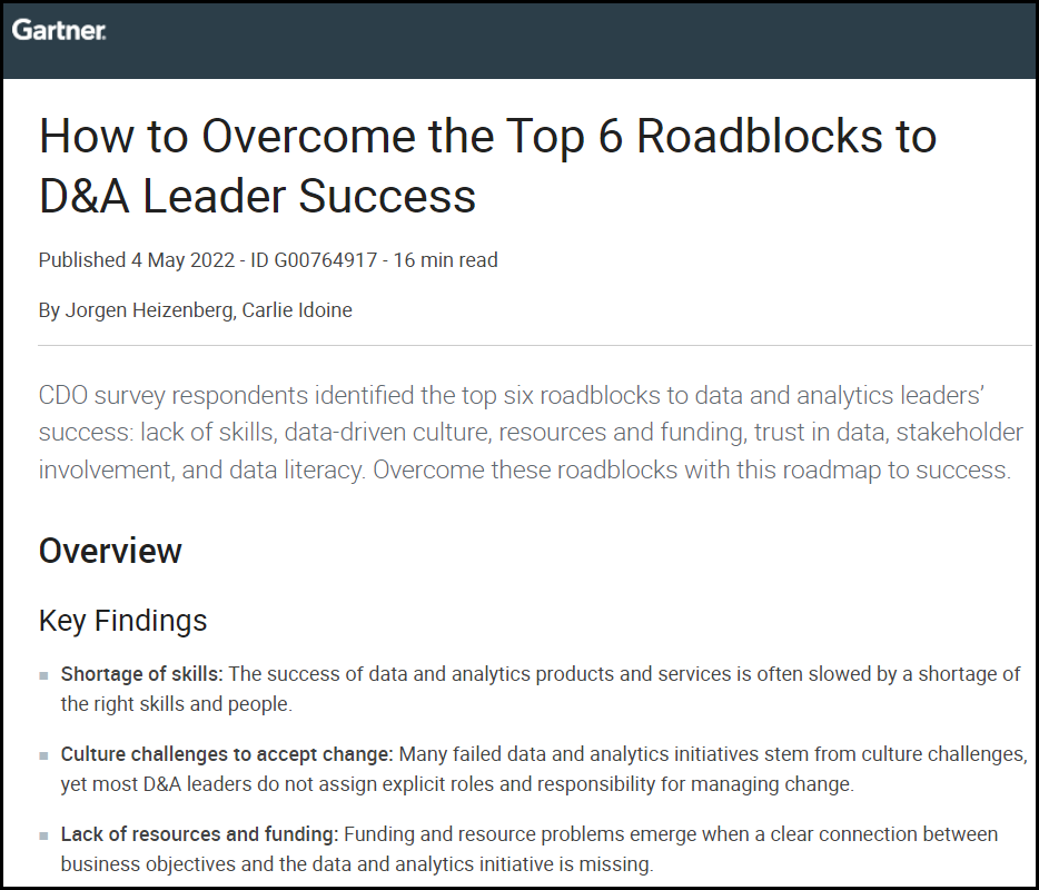 Gartner® Report: How to Overcome the Top 6 Roadblocks to D&A Leader Success – WisdomInterface