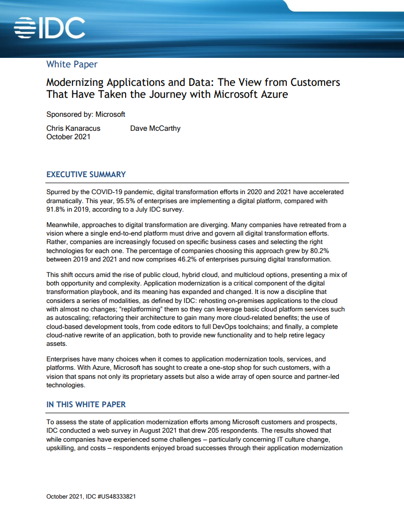 Modernizing Applications And Data The View From Customers Who Have Taken The Journey With