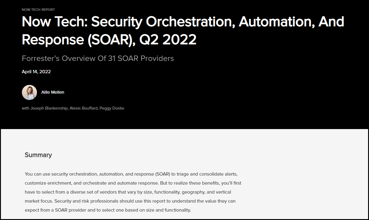 Forrester Now Tech: Security, Orchestration, Automation, And Response ...