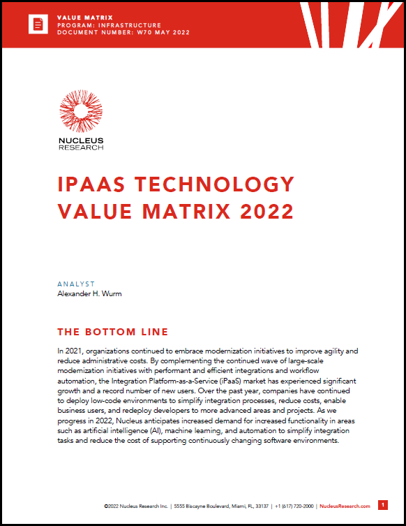 Nucleus Researchs Ipaas Technology Value Matrix Wisdom Interface