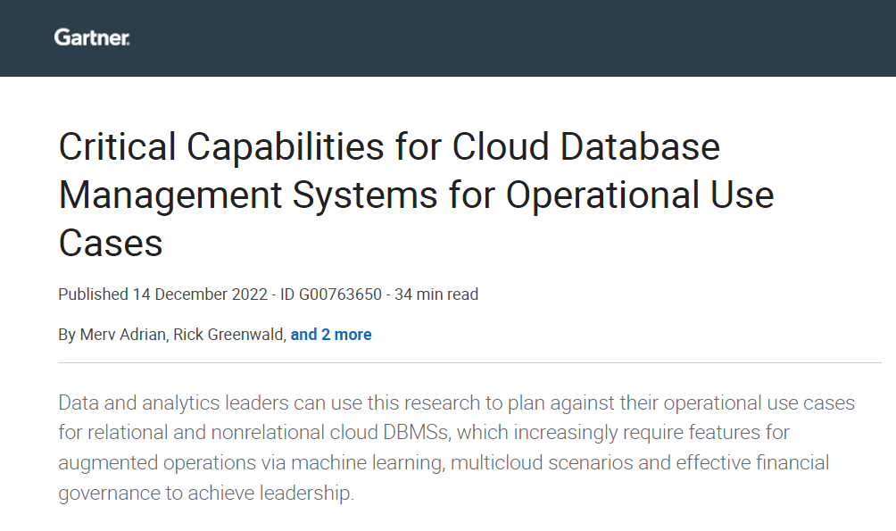 2022 Gartner®: Critical Capabilities for Cloud Database Management ...