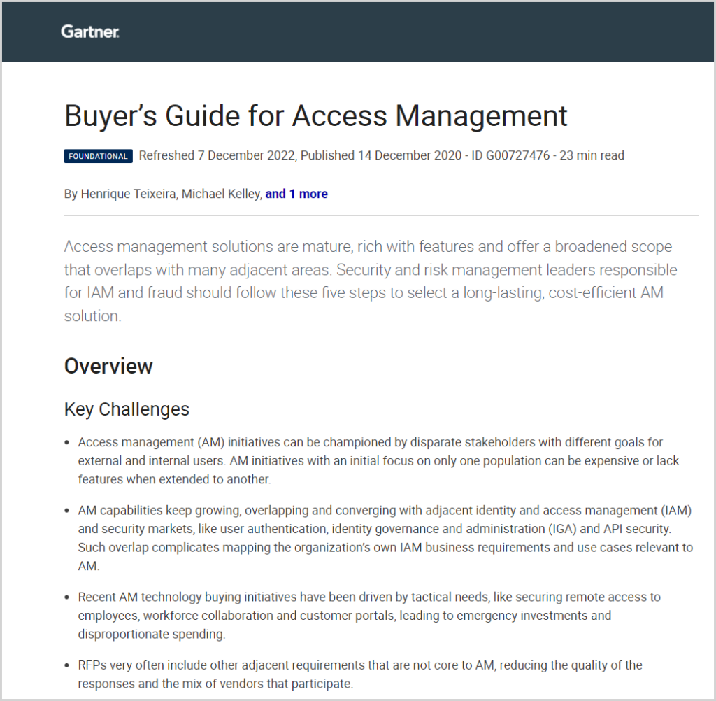 Gartner: Buyer’s Guide for Access Management 2022 – WisdomInterface