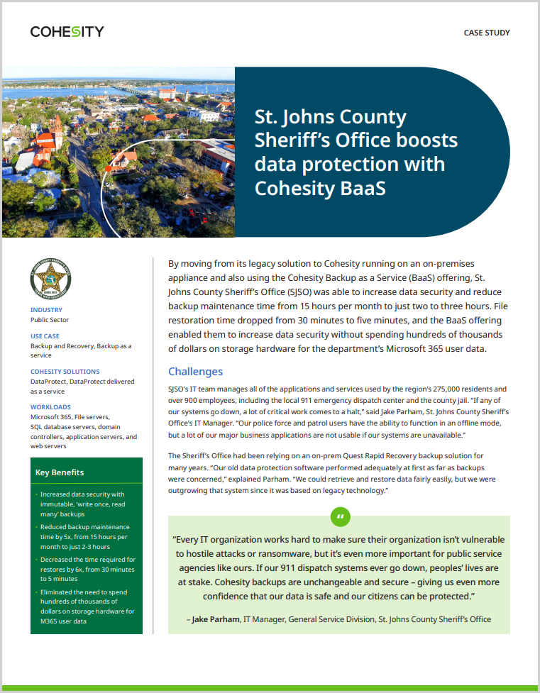 St. Johns County Sheriff’s Office Boosts Data Protection with Cohesity ...