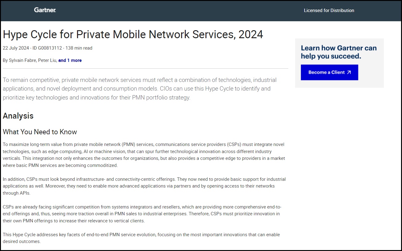 Hype Cycle for Private Mobile Network Services, 2024 – WisdomInterface